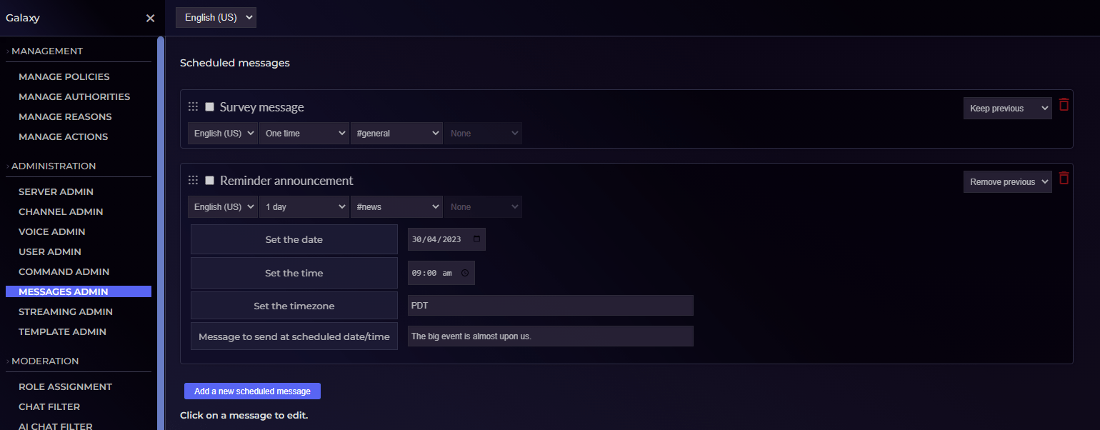Messages Admin - Conductor
